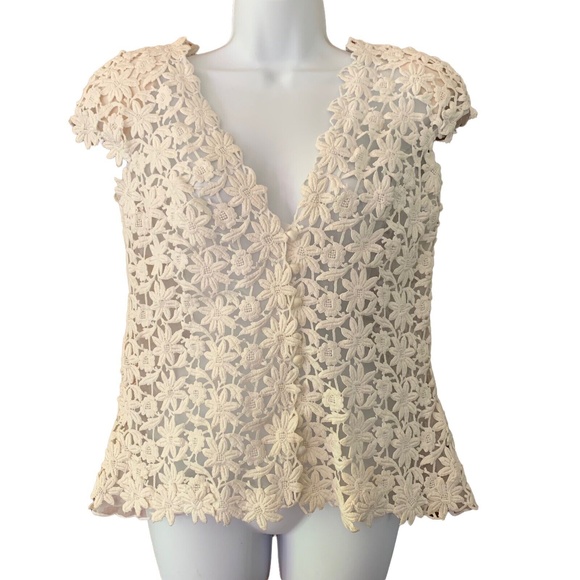 Tops | Digna Yero Vintage Top Ivory Sheer Lace Front Button Elegant ...
